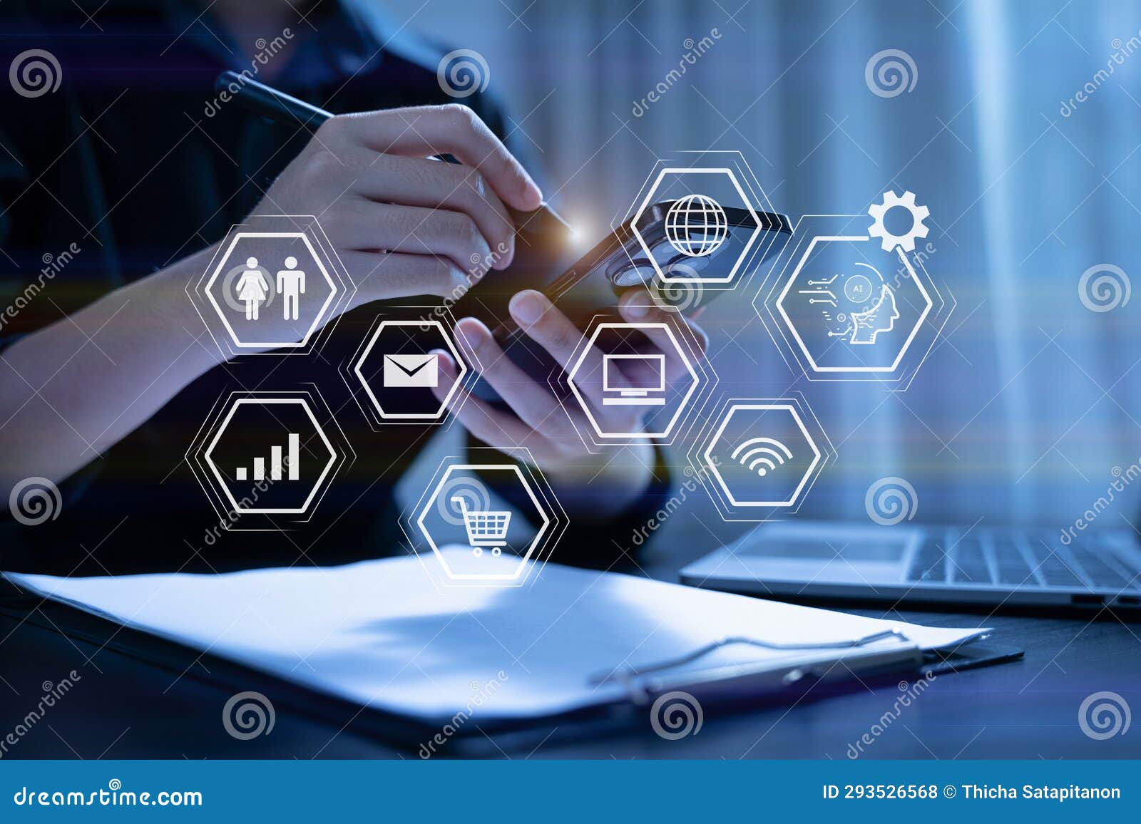 Digital Transformation Technology Strategy, Person Using Laptop, Tablet ...