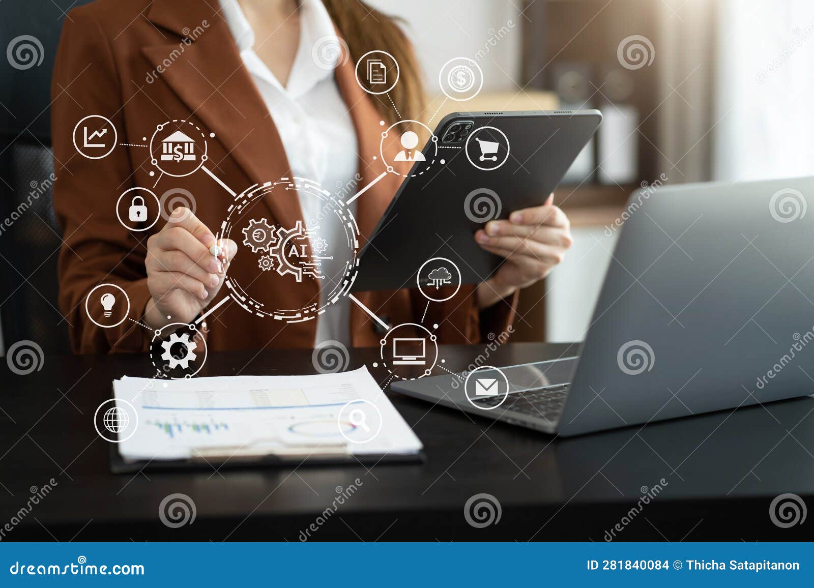 Digital Transformation Technology Strategy, Person Using Laptop, Tablet ...