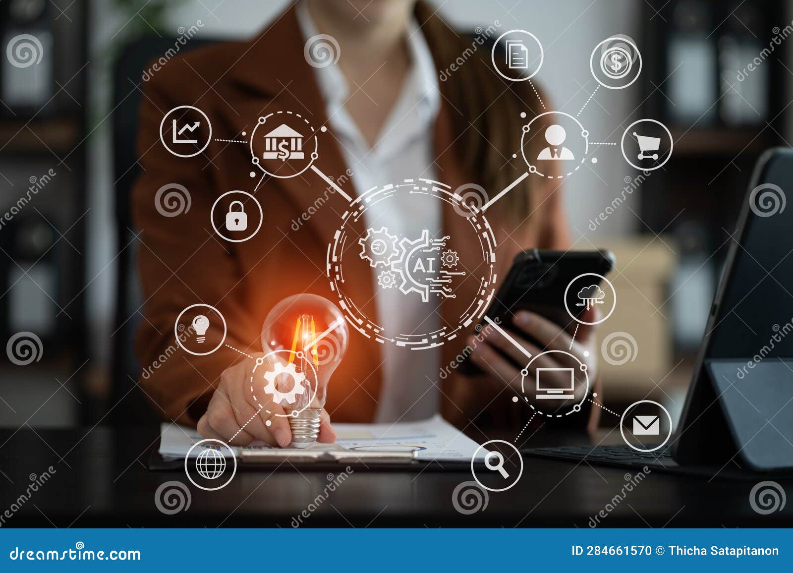 Digital Transformation Technology Strategy, Person Using Laptop, Tablet ...