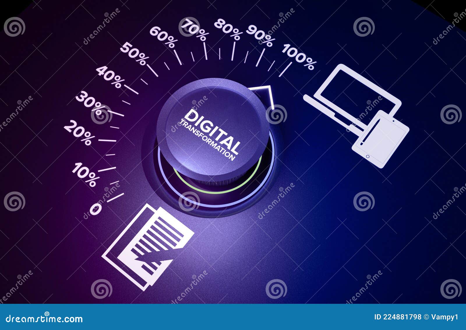 Digital Transformation To Improve Efficiency. Rotating Knob To Increase ...