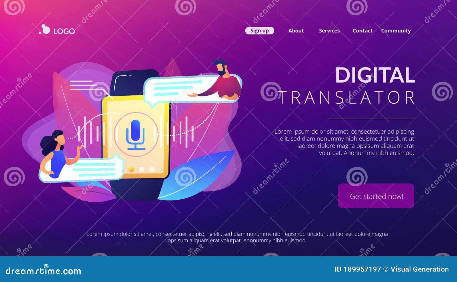 Digital Translator Concept Landing Page. Stock Vector - Illustration of ...