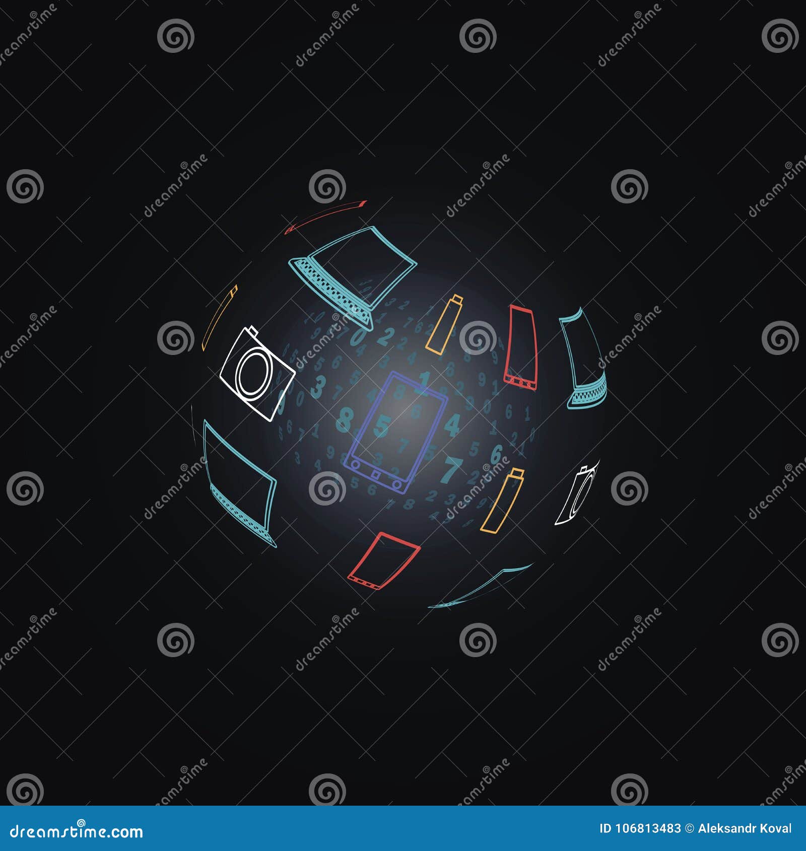 Digital Transparent Sphere. Around the Sphere is a Lot of Electronics ...