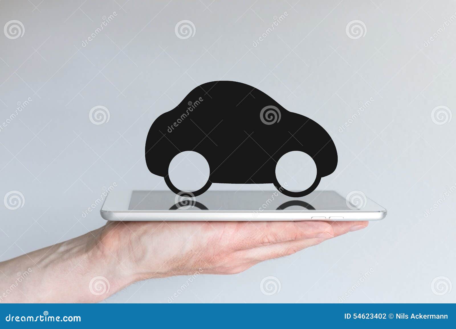 Digital Transportation and Mobility with Car Icon on Tablet Stock Photo ...