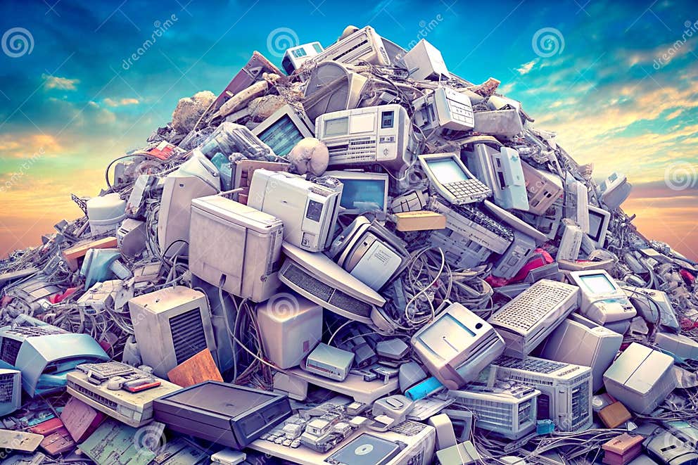 Digital Trash. Dump of Old Laptops, Monitors, Computers Stock ...