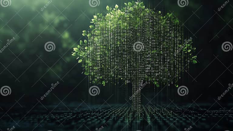 Digital Tree of Binary Code and Leaves Stock Illustration ...