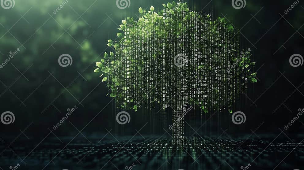 Digital Tree of Binary Code and Leaves Stock Illustration ...