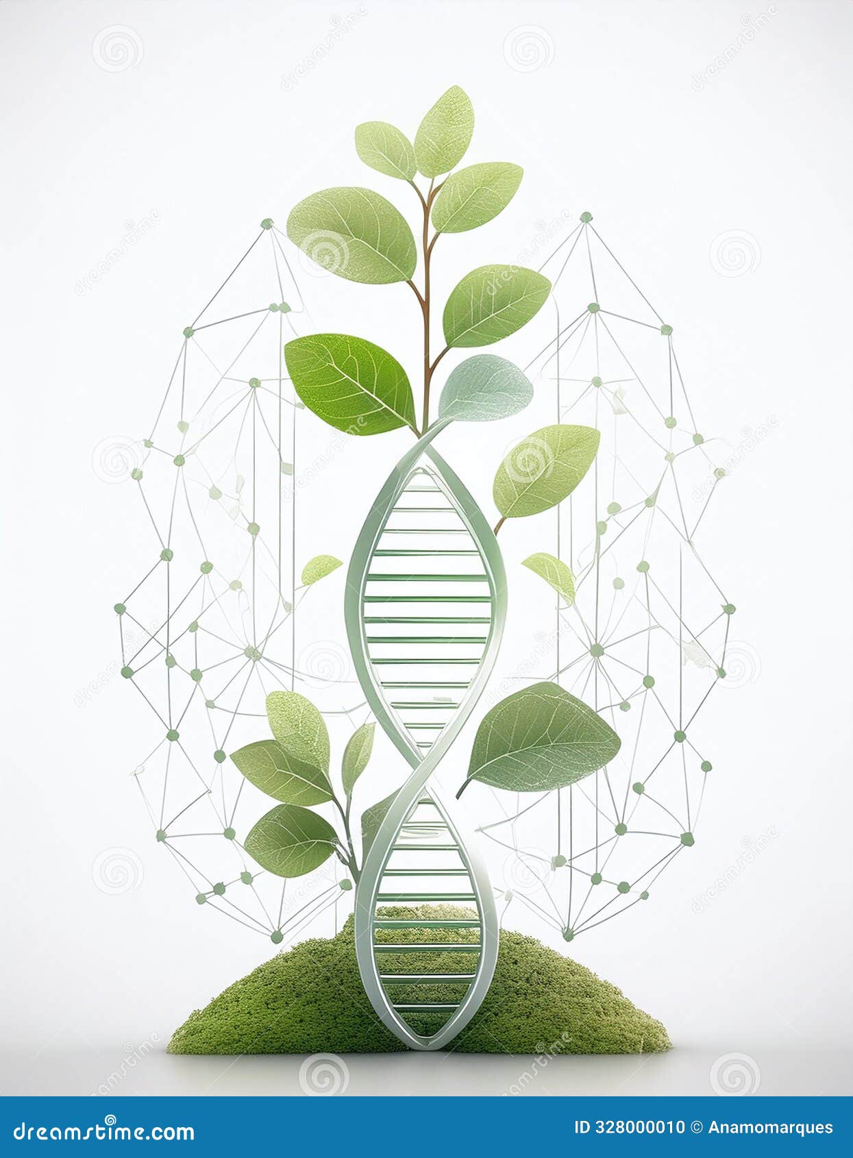 A Digital Tree with a DNA Helix Trunk and Geometric Network Backdrop ...