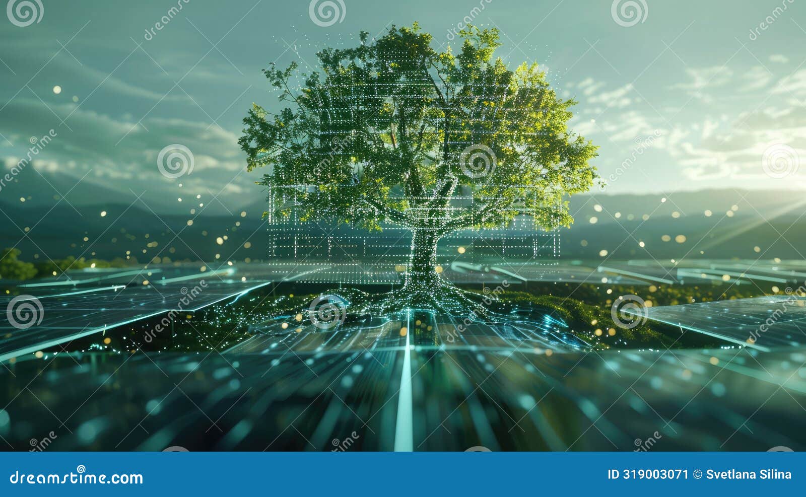 Digital Tree Featuring Solar Panel Leaves and CO2 Storage Roots ...