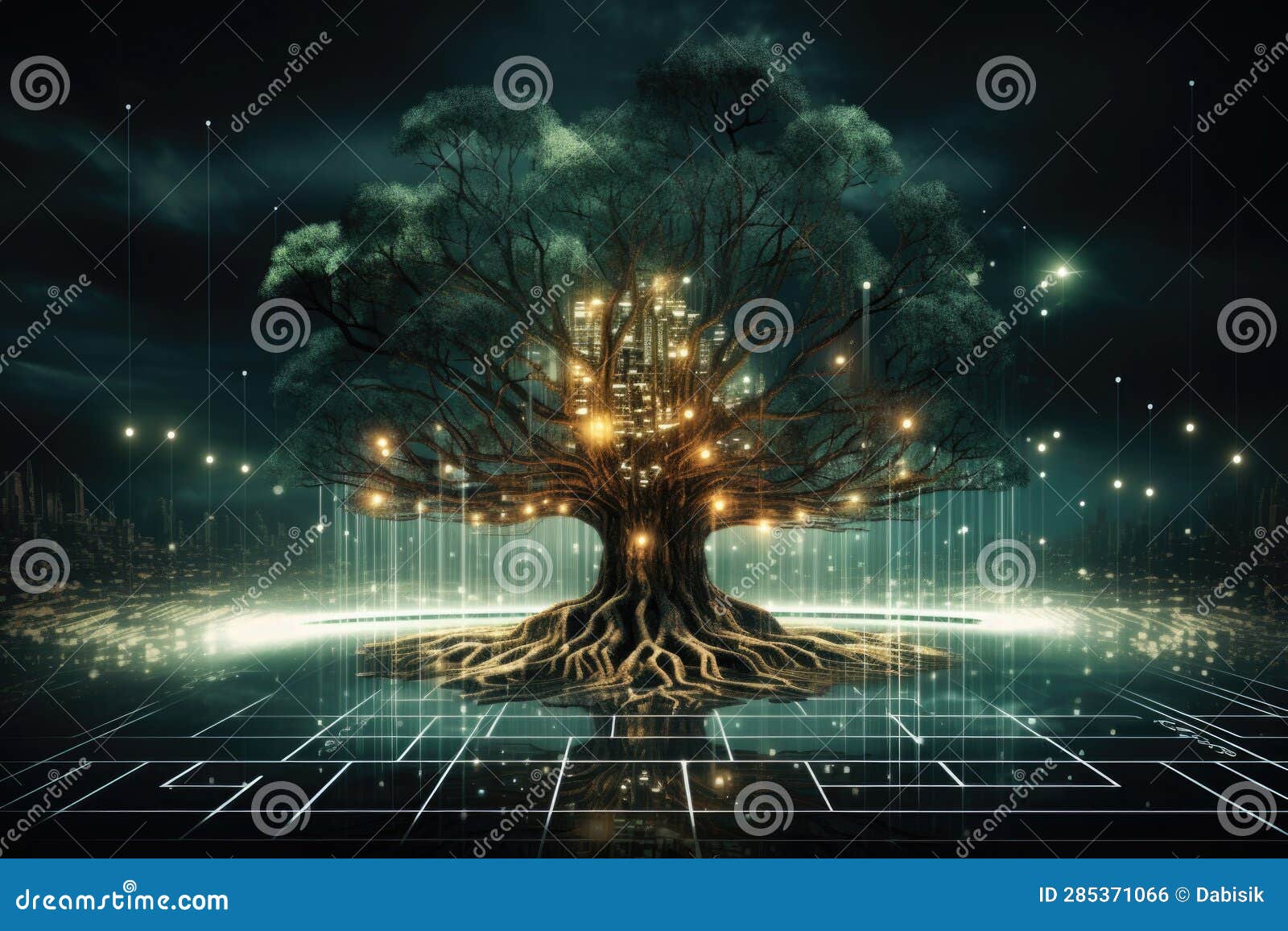 Digital Tree with Glowing Branches. Generative AI Stock Photo - Image ...