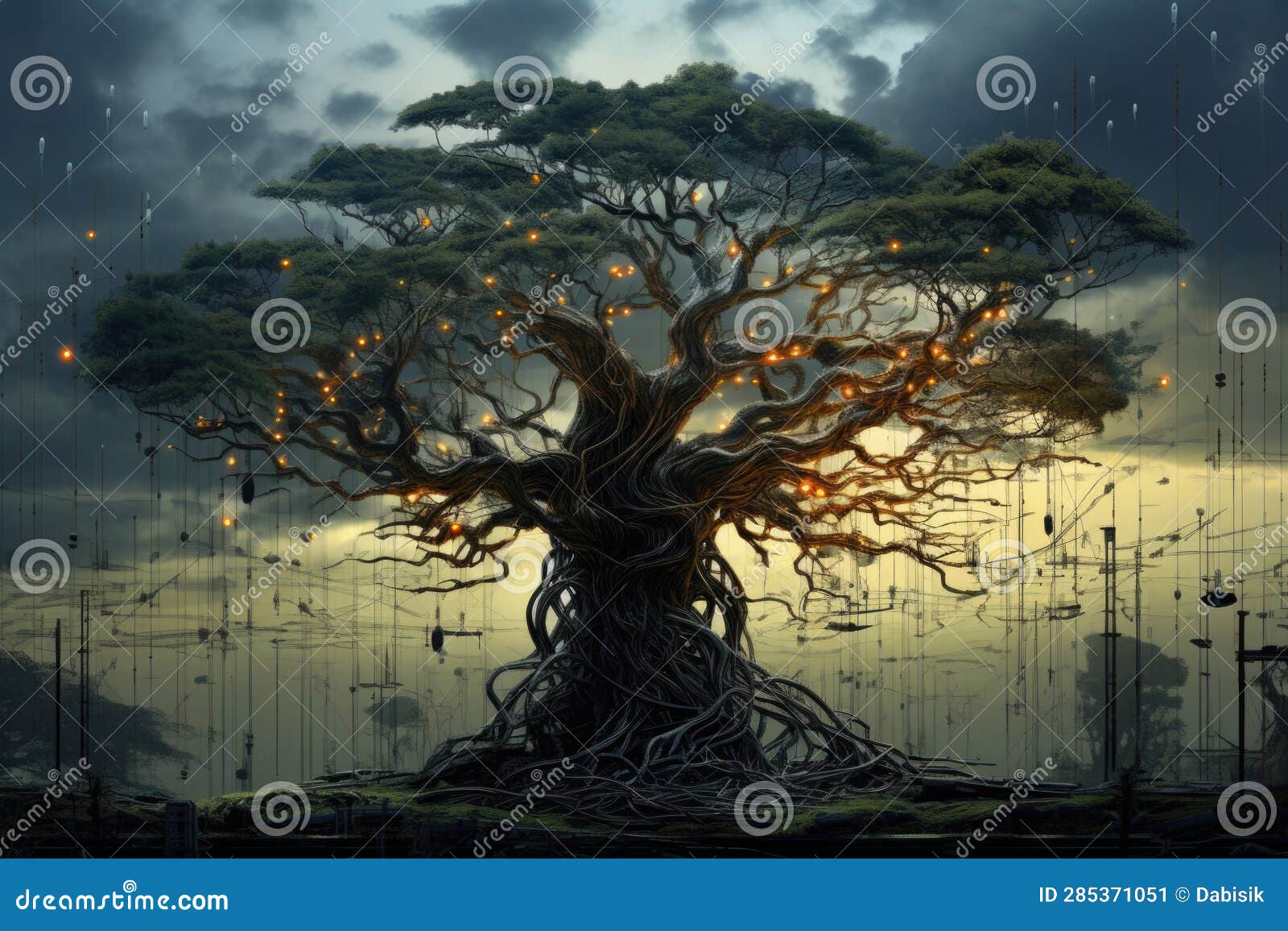 Digital Tree with Glowing Branches. Generative AI Stock Image - Image ...