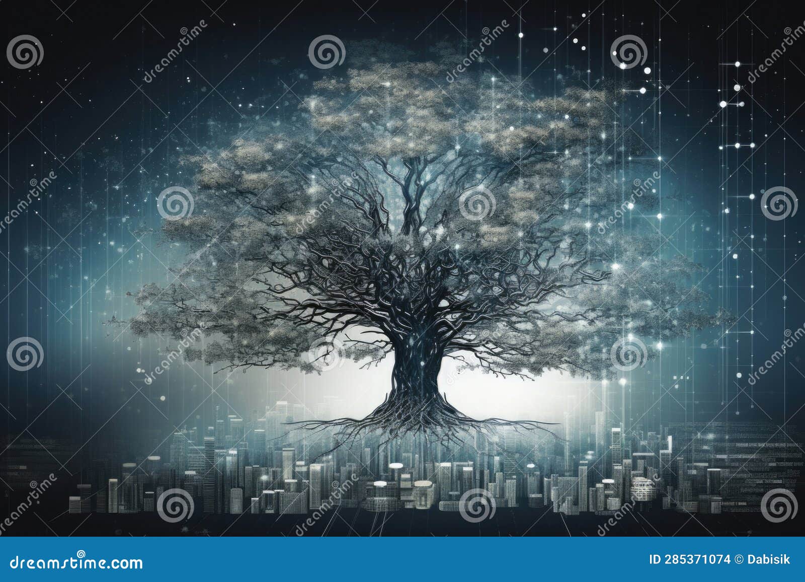 Digital Tree with Glowing Branches. Generative AI Stock Illustration ...