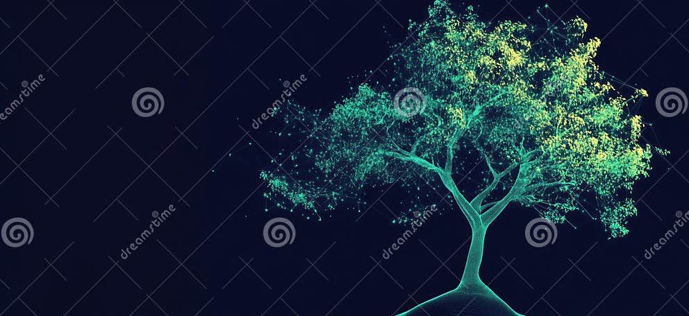 Digital Tree with Glowing Leaves and Network Connections Representing ...