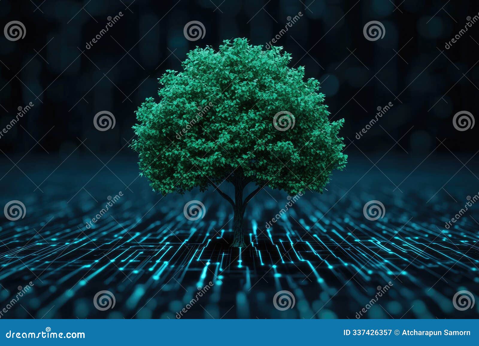 Digital Tree Hologram on Interconnected Background Stock Illustration ...