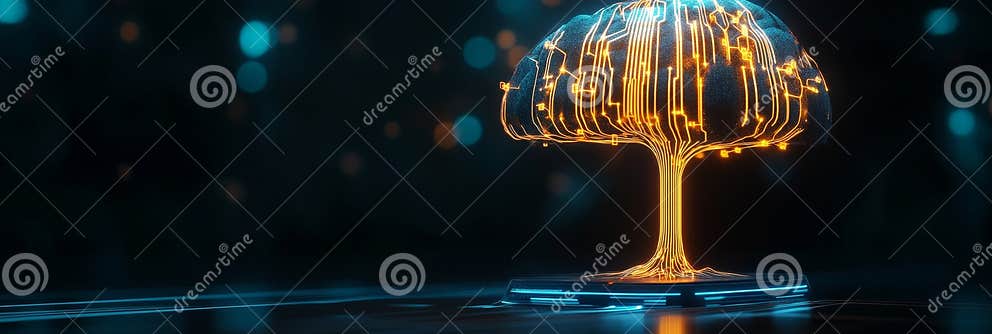 Digital Tree of Innovation Futuristic Tree Glowing Circuits ...