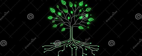 Digital Tree Metaphor with Green Circuits Symbolizing Technology Growth ...