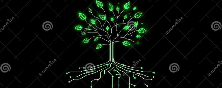 Digital Tree Metaphor with Green Circuits Symbolizing Technology Growth ...