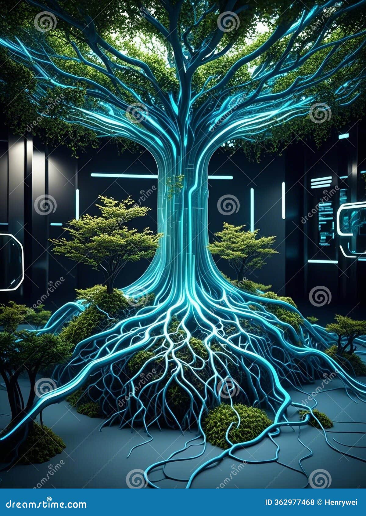 Digital Tree with Roots Resembling Circuit Lines Representing the ...