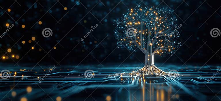 Digital Tree Symbolizing Technology and Nature Integration, Glowing ...