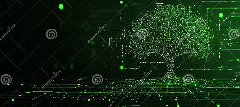 Digital Tree on Technology Background Connected Dots. Growth Symbol in ...