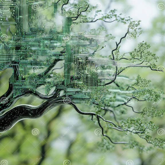 The Digital Tree, Where Nature Meets Technology Stock Illustration ...