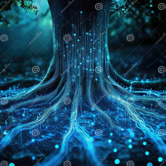 The Digital Tree, Where Nature Meets Technology Stock Illustration ...
