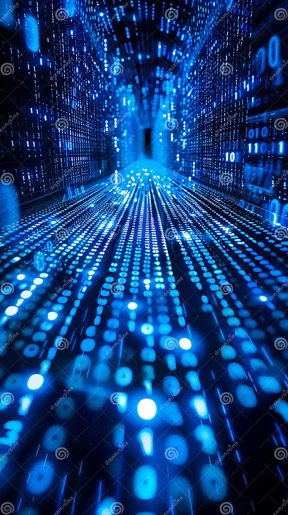 A Digital Tunnel Filled with Flowing Binary Code, Data Transmission and Advanced Technology ...