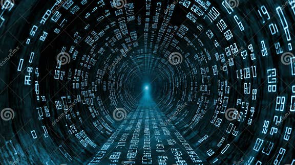 Digital Tunnel, Futuristic Data Stream Binary Code Visualization, Abstract Technology Background ...
