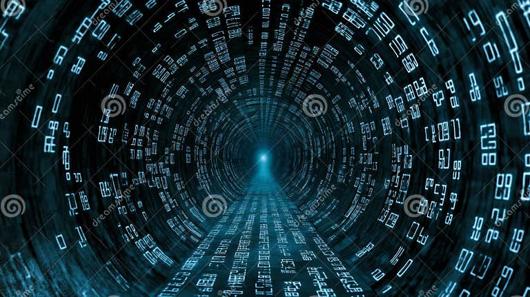 Digital Tunnel, Futuristic Data Stream Binary Code Visualization, Abstract Technology Background ...