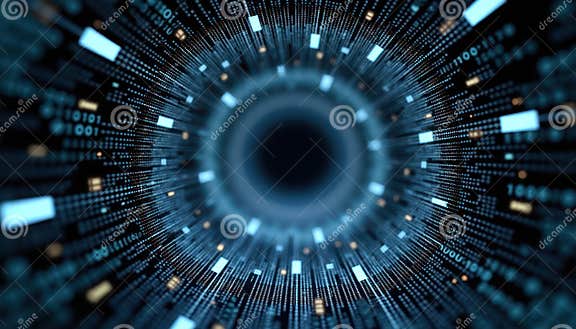 Digital Tunnel Graphic Displays Fast Data Transmission. Binary Code Flows through Cyberspace ...