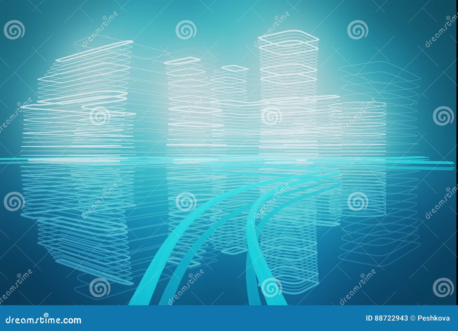 Digital Turquoise City Side Stock Illustration - Illustration of city ...