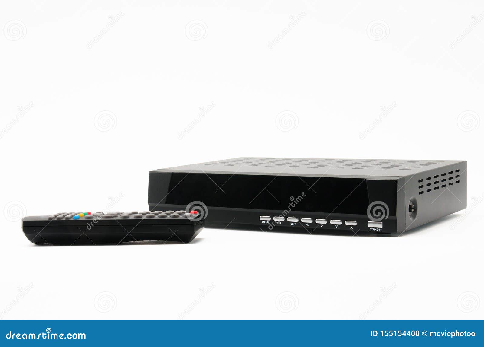 Digital TV Tuner with Remote Control on White Background Stock Photo ...