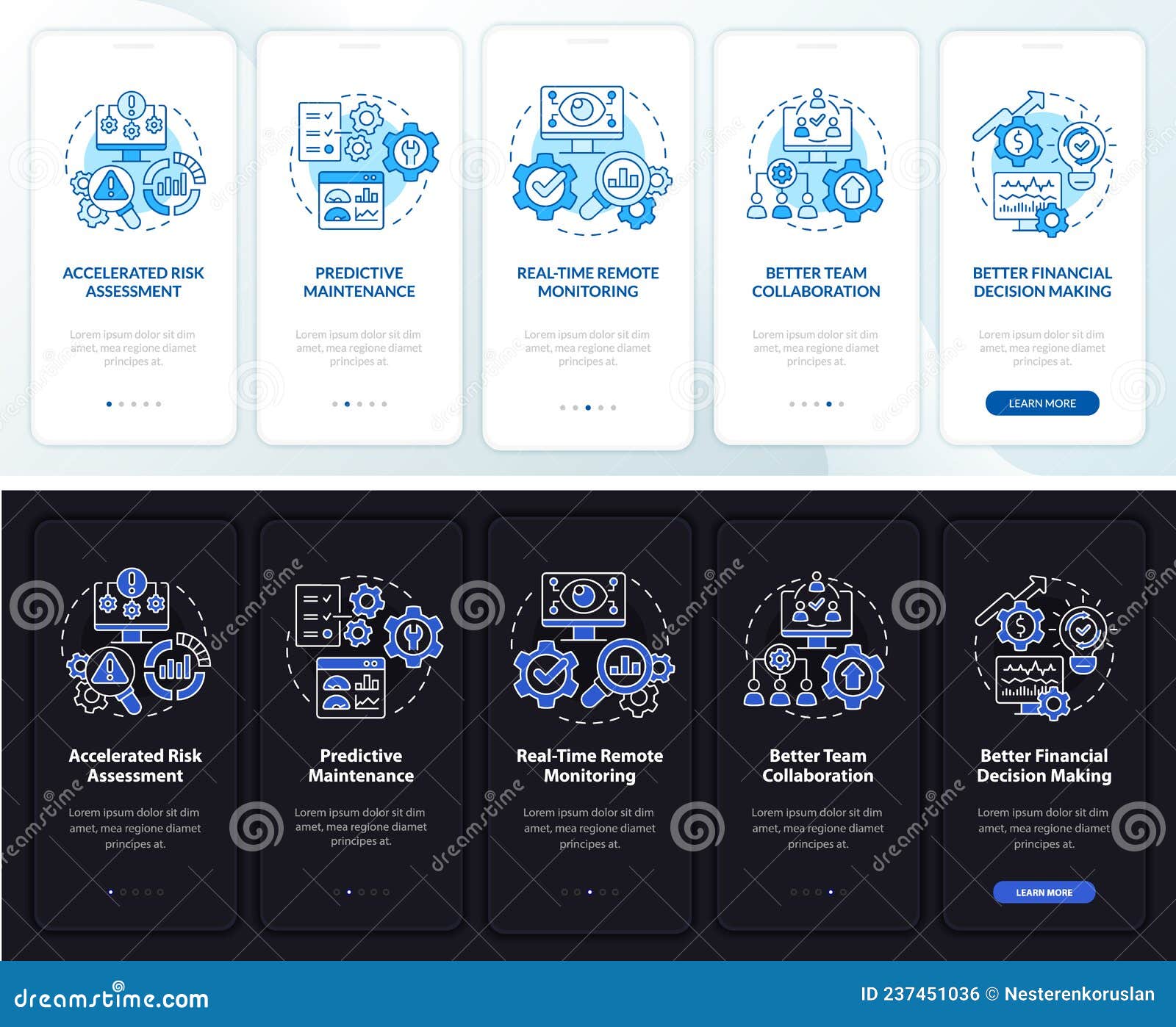 Digital Twin Benefits Night and Day Mode Onboarding Mobile App Screen ... Digital Twin Benefits Night and Day Mode Onboarding Mobile App Screen ...