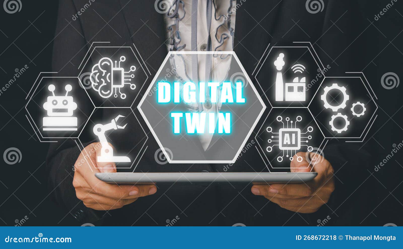Digital Twin Business and Industrial Process Modelling, Business Woman ...