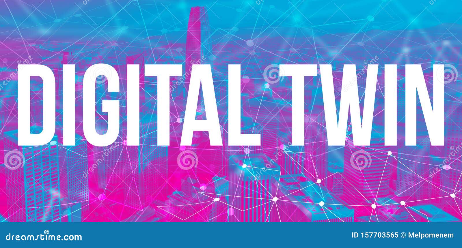 Digital Twin Concept with Neural Network Gradient City Background Stock ...