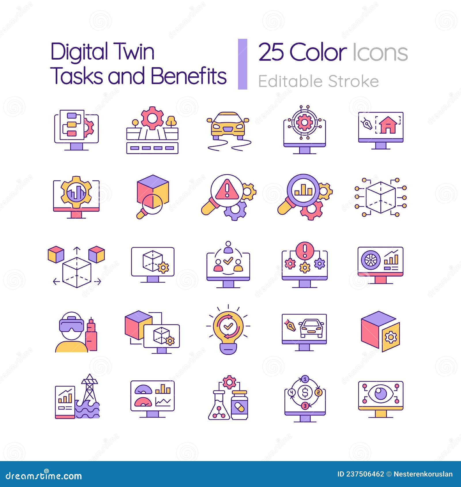 Digital Twin Tasks and Benefits RGB Color Icons Set Stock Vector ... Digital Twin Tasks and Benefits RGB Color Icons Set Stock Vector ...