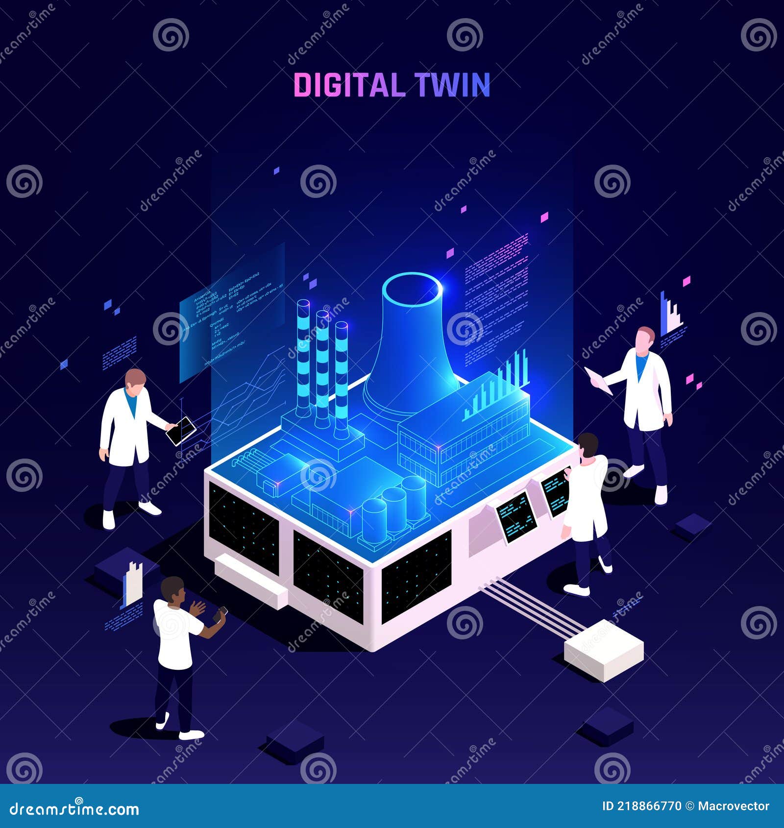 Digital Twin Technology Isometric Composition Vector Illustration ...