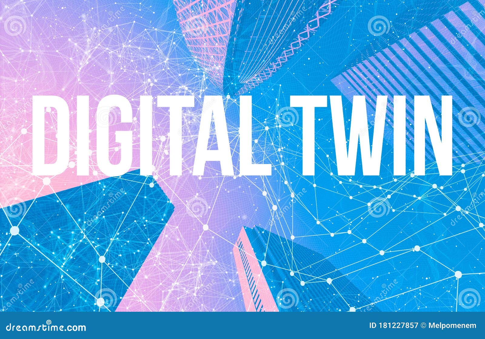 Digital Twin Theme with Abstract Patterns and Skyscrapers Stock Image ...