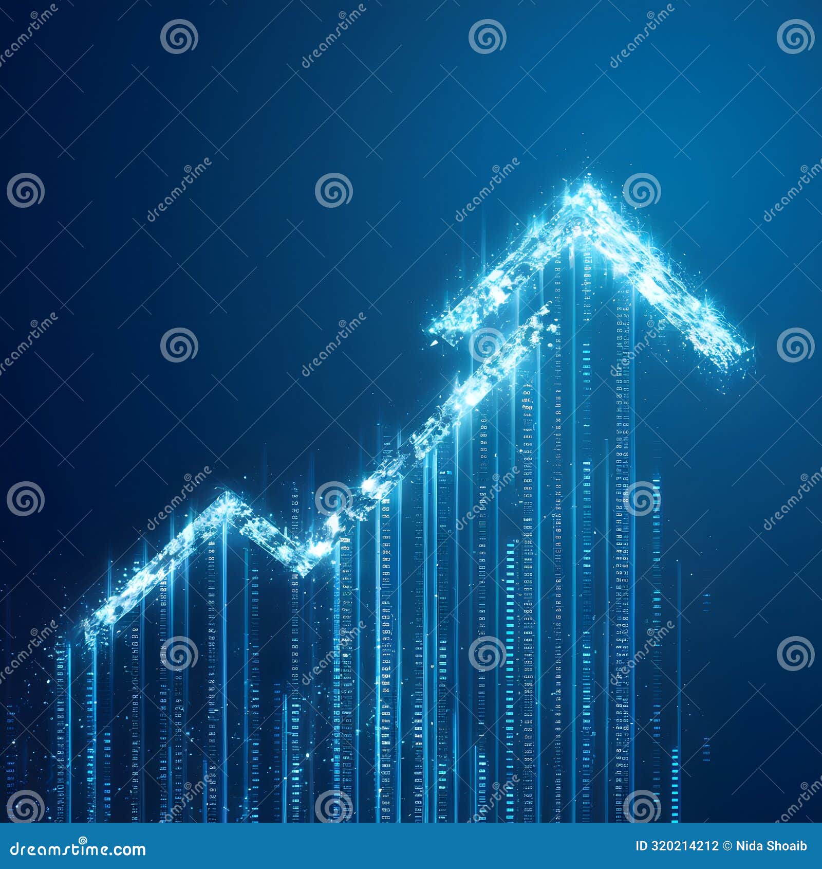 Digital Upward Arrow with Illuminated Lines on Blue Background ...