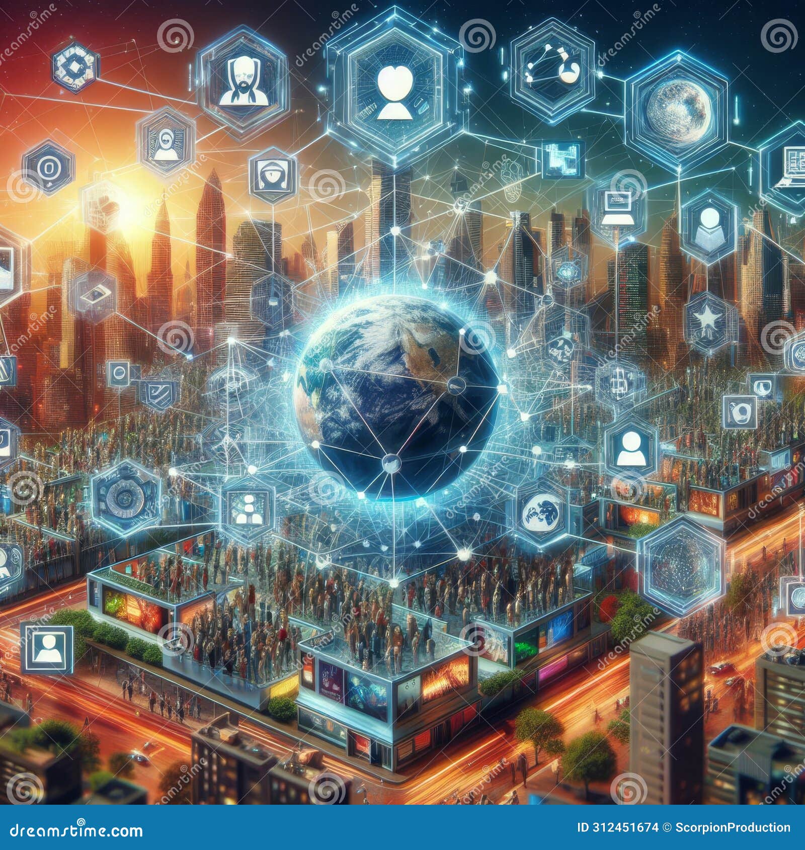 Digital Utopia: Earth S Networked Core Stock Photo - Image of tech ...