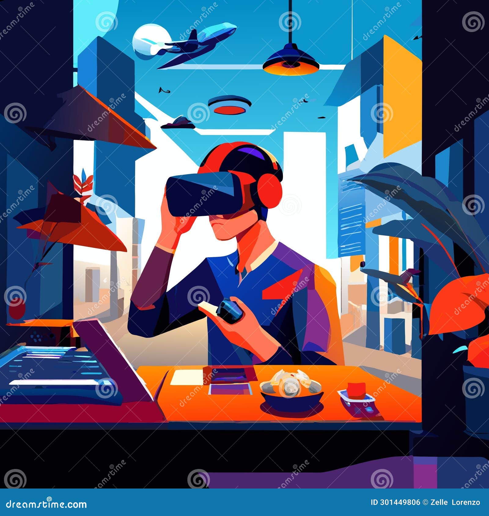 Digital Utopia: Vector Art of Virtual Reality Bliss Stock Illustration - Illustration of digital ...