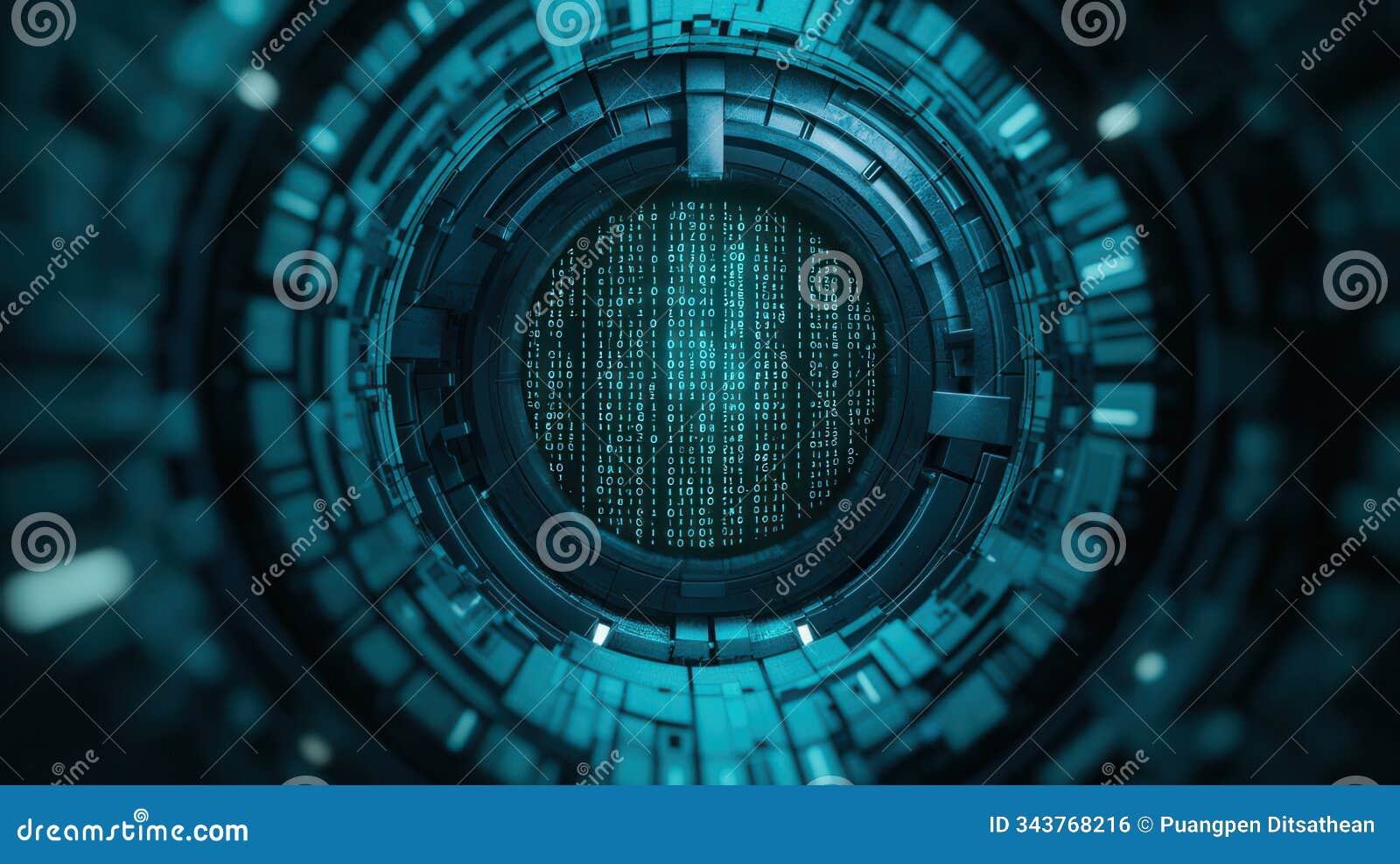 Digital Vault Surrounded by Intricate Mechanisms with Glowing Binary ...