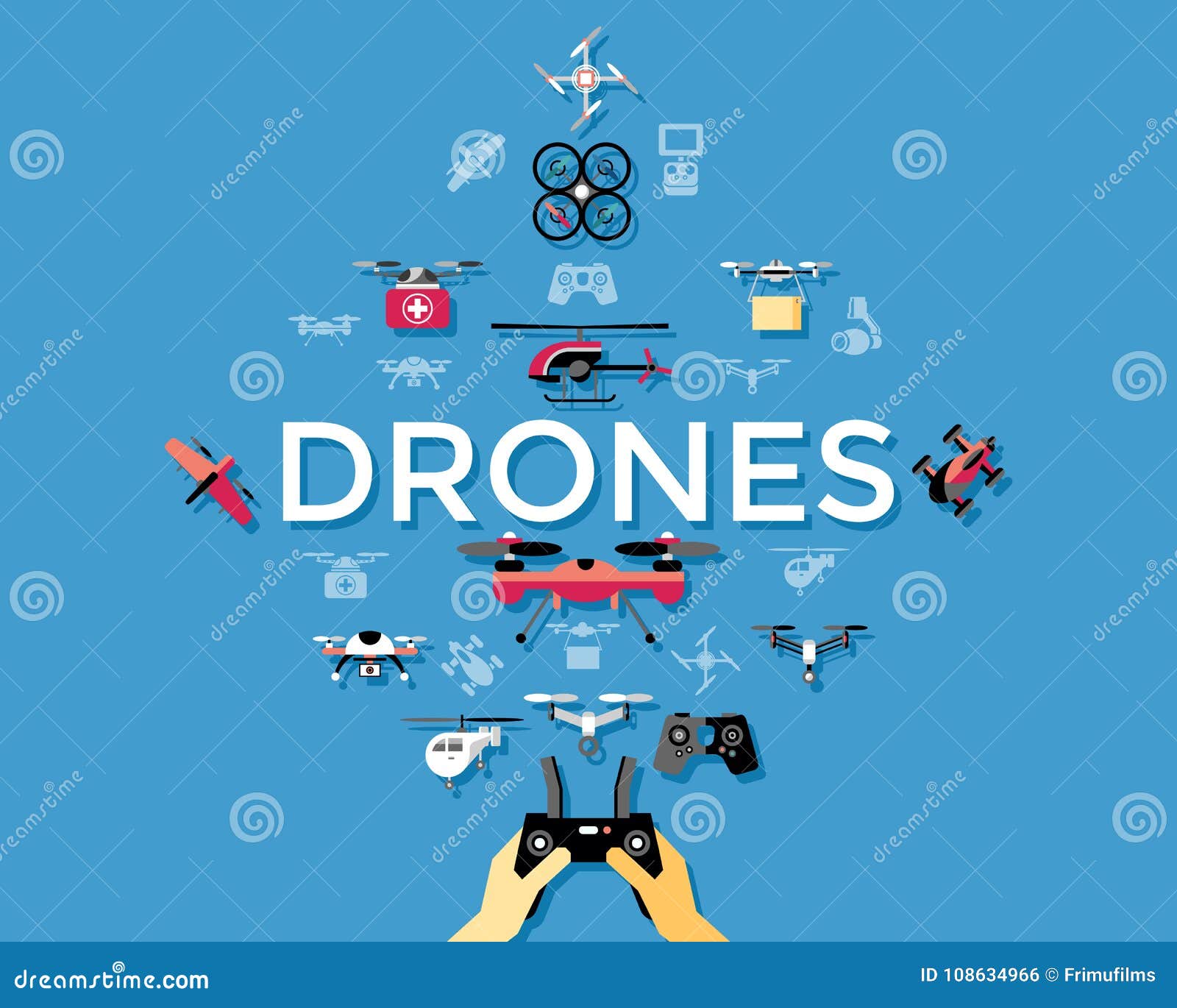 Digital Vector Flying Drone Objects Color Stock Illustration ...