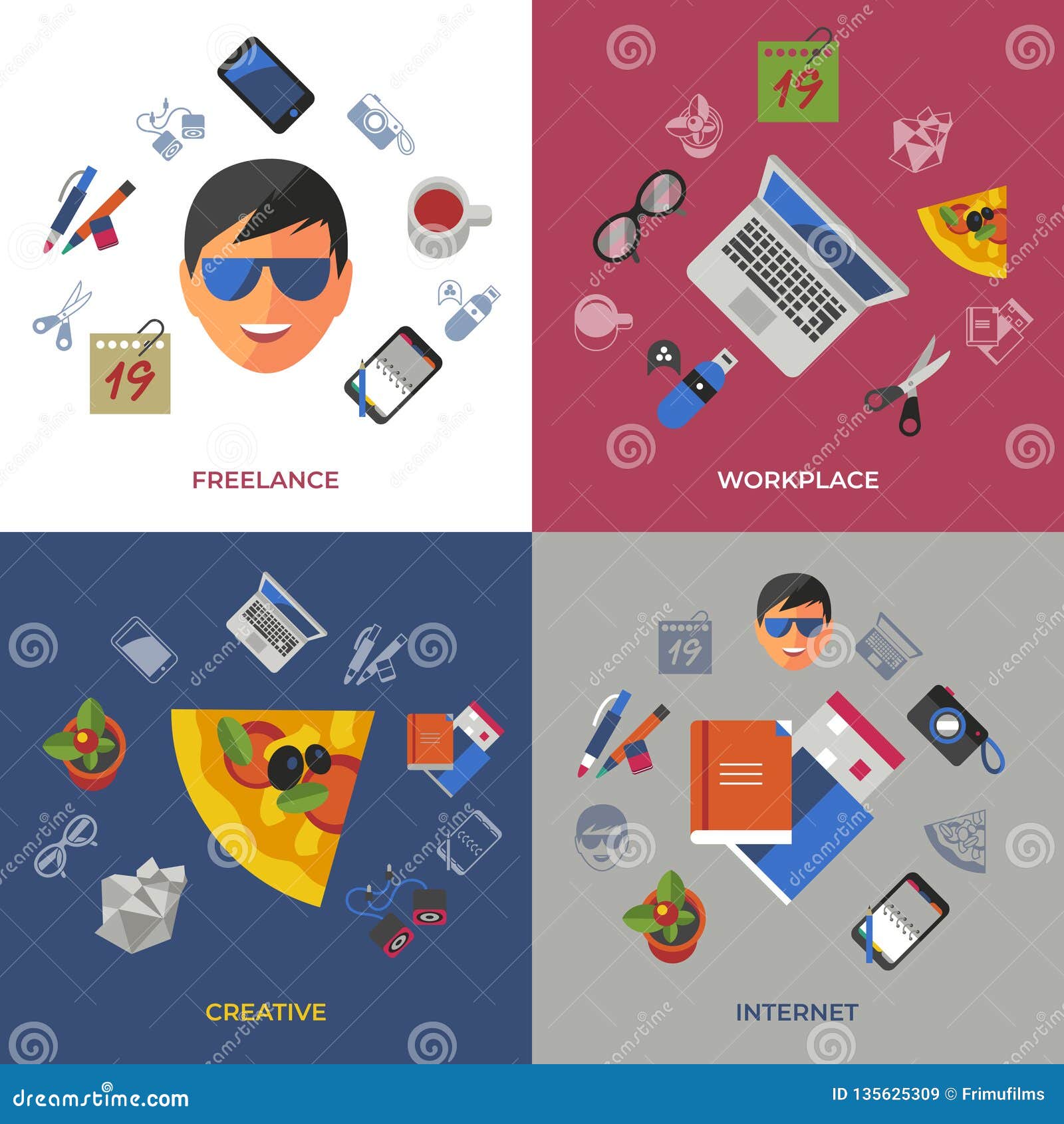 Digital Vector Freelance Workspace Icons Stock Illustration ...