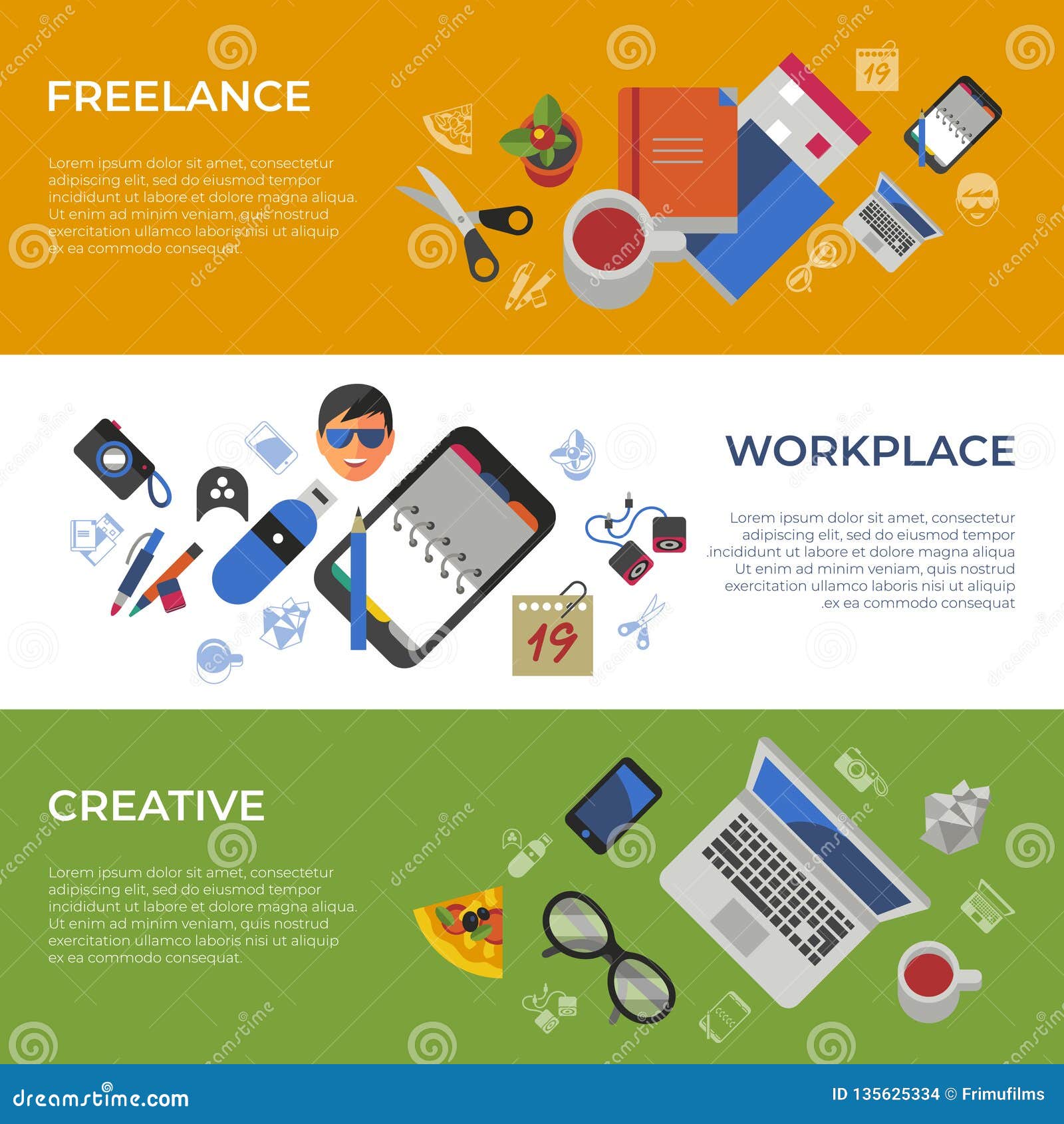 Digital Vector Freelance Workspace Icons Stock Illustration ...