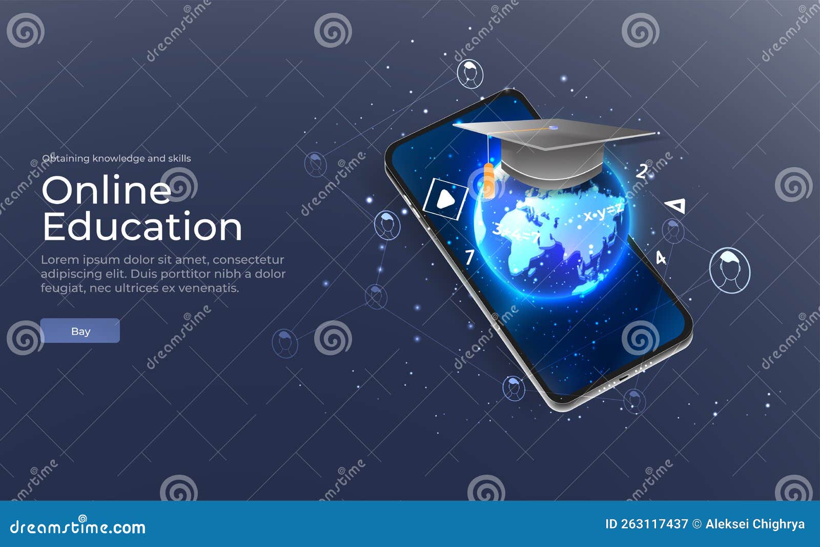 Digital Vector Illustration. Online Education Blue Background or ...
