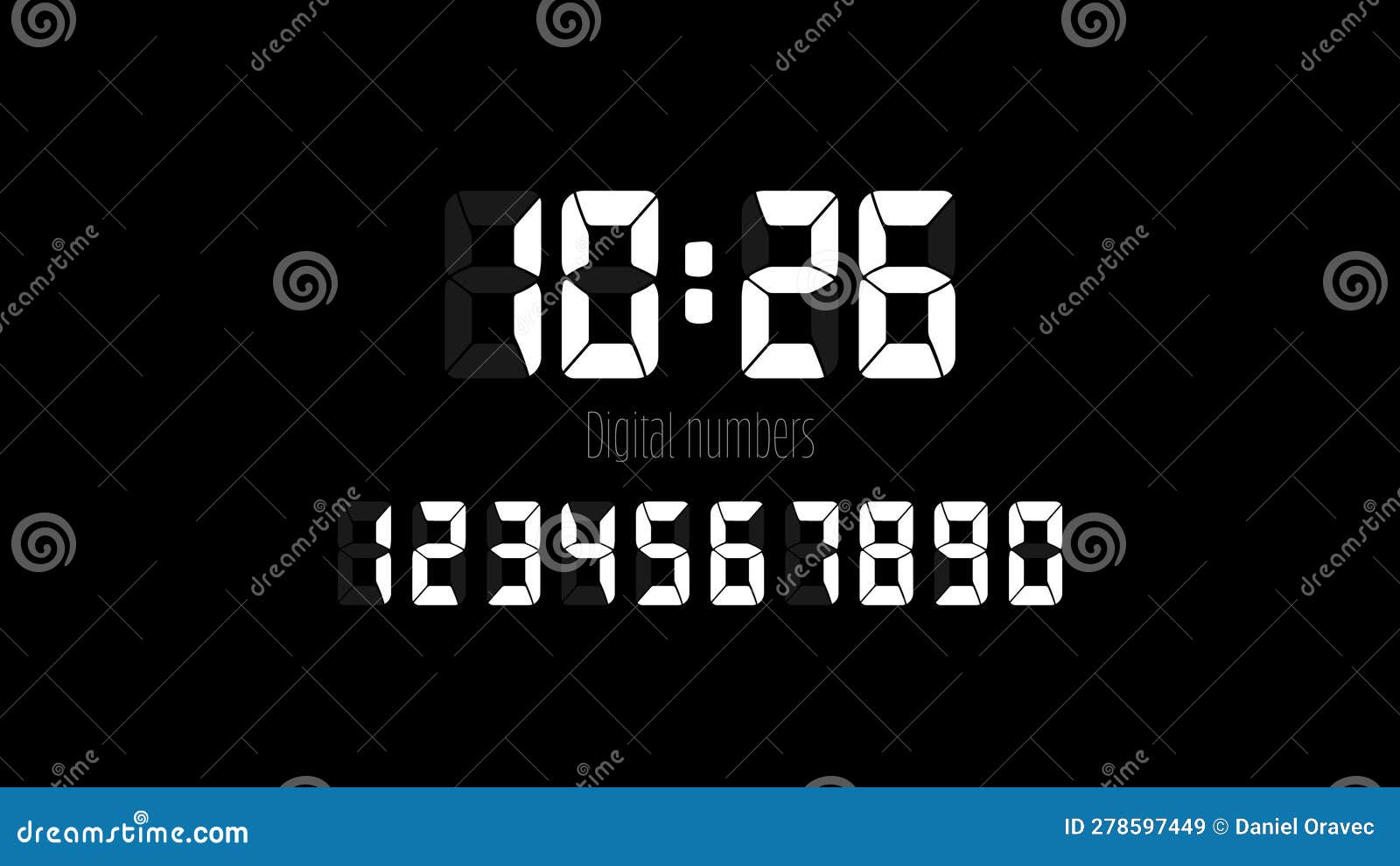 Digital Numbers Set on Black Background Stock Illustration ...