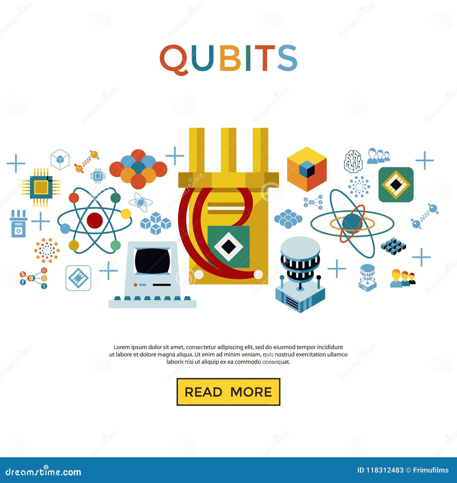 Digital Vector Quantum Computing Icon Set Stock Illustration ...