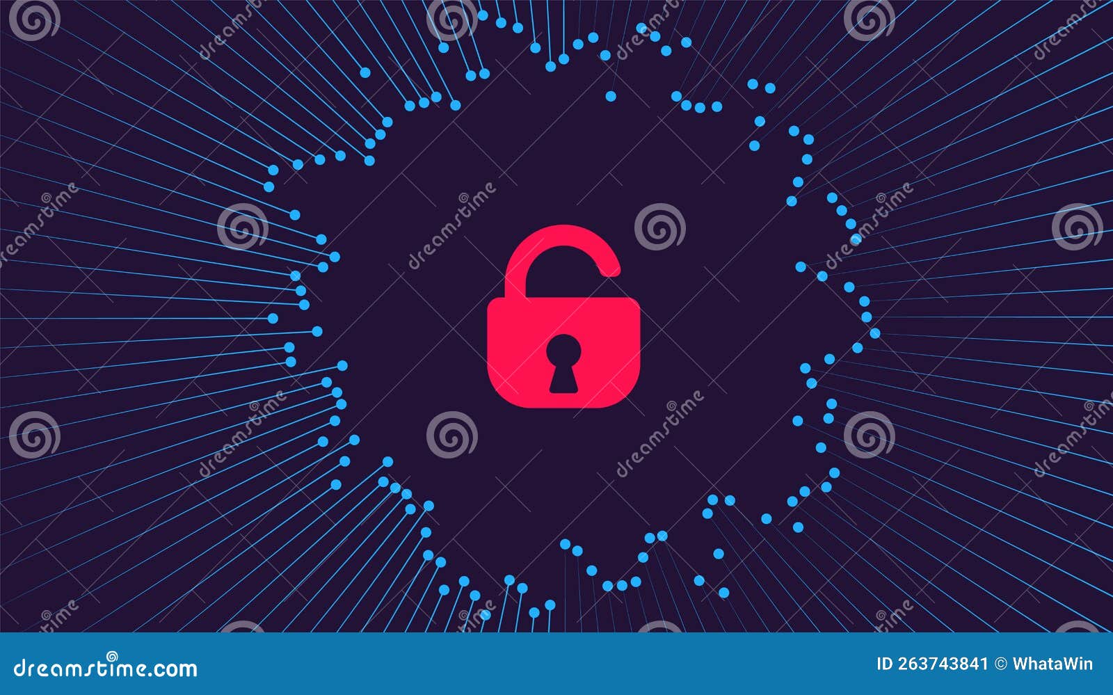 Digital Vector Tech Dark Blue Background with Brocken Lock. Data Breach ...