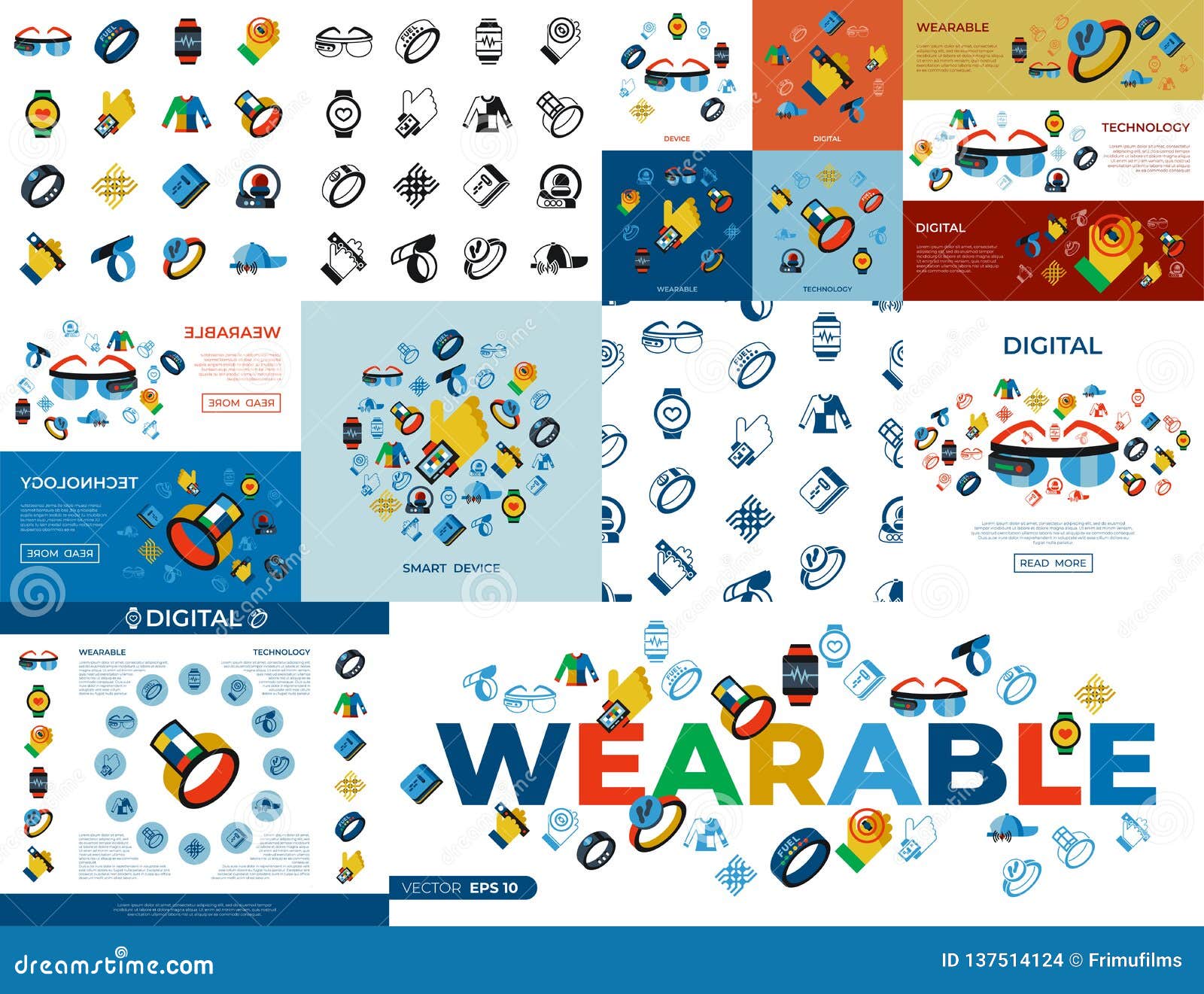 Digital Wearable Technology Icons Set Stock Illustration - Illustration ...