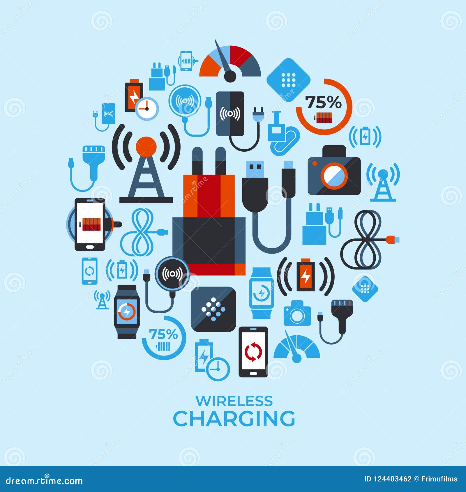 Digital Vector Wireless Charging Icons Set Stock Illustration ...
